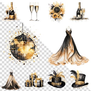 Watercolor Happy New Year Clipart, New Years Decorations PNG SVG, New ...