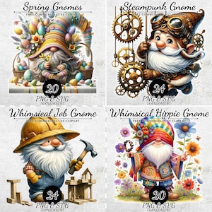 Watercolor Gnome Clipart Bundle, Garden Gnome Flower, Festive Gnome ...