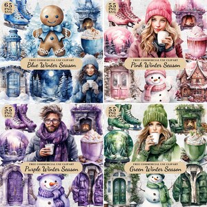 Watercolor Cozy Winter Clipart Bundle, Cute Winter PNG Clipart, Winter ...
