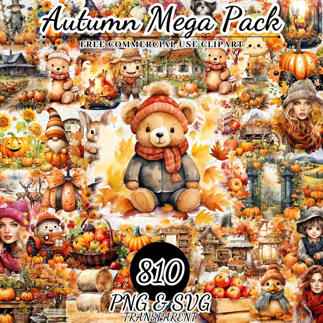 Watercolor Autumn Bundle Clipart PNG SVG Fall Clipart Wall Art Digital ...