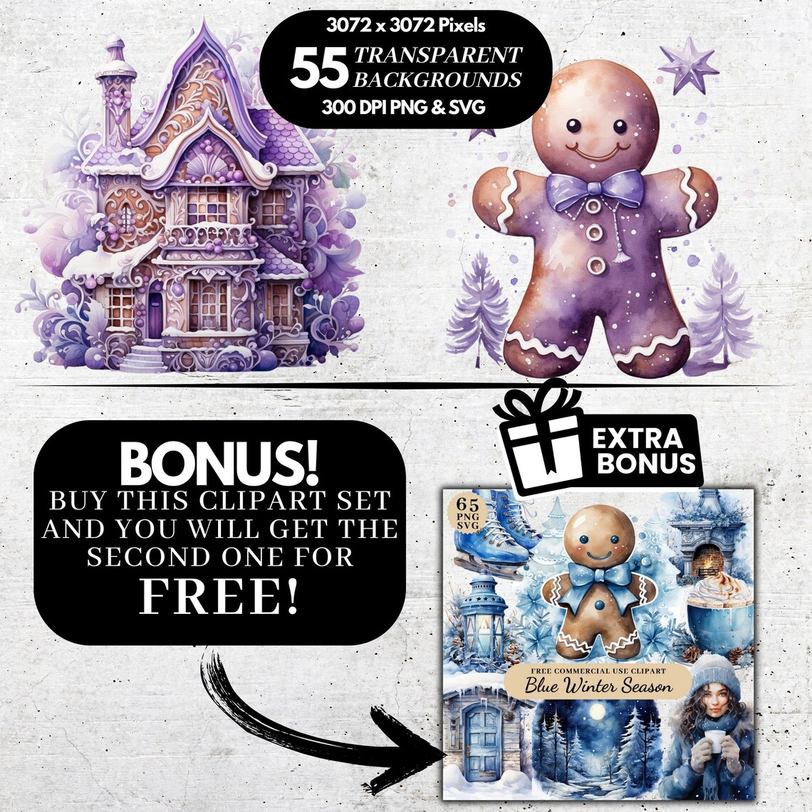Watercolor Purple Winter Scene Clipart Bundle, Winter Holidays Clip Art ...