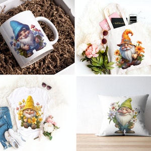 Watercolor Garden Gnomes Pngs, Garden Gnome, Floral Spring Clip Art ...