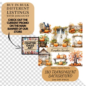 Watercolor Pumpkin Garden Clipart Bundle, Fall Scences Clipart, Autumn ...