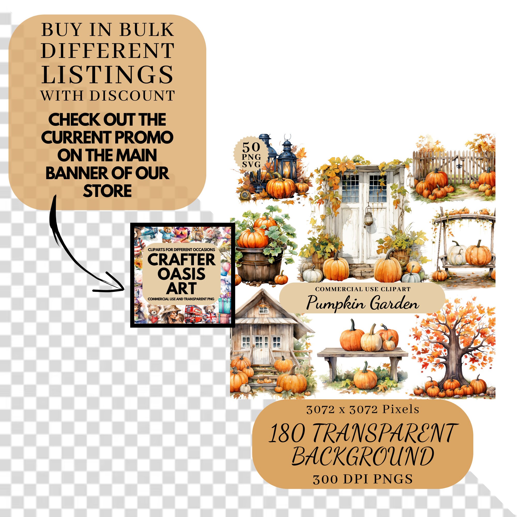 Watercolor Pumpkin Garden Clipart Bundle Fall Scences - Etsy