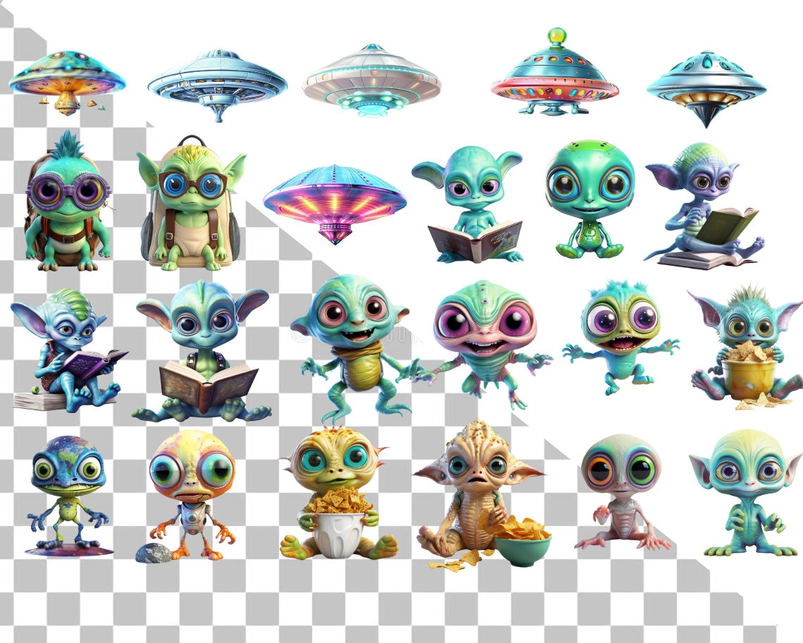 Cute Alien Clipart Set, Alien Clip Art Illustrations, Aliens UFO, Space ...