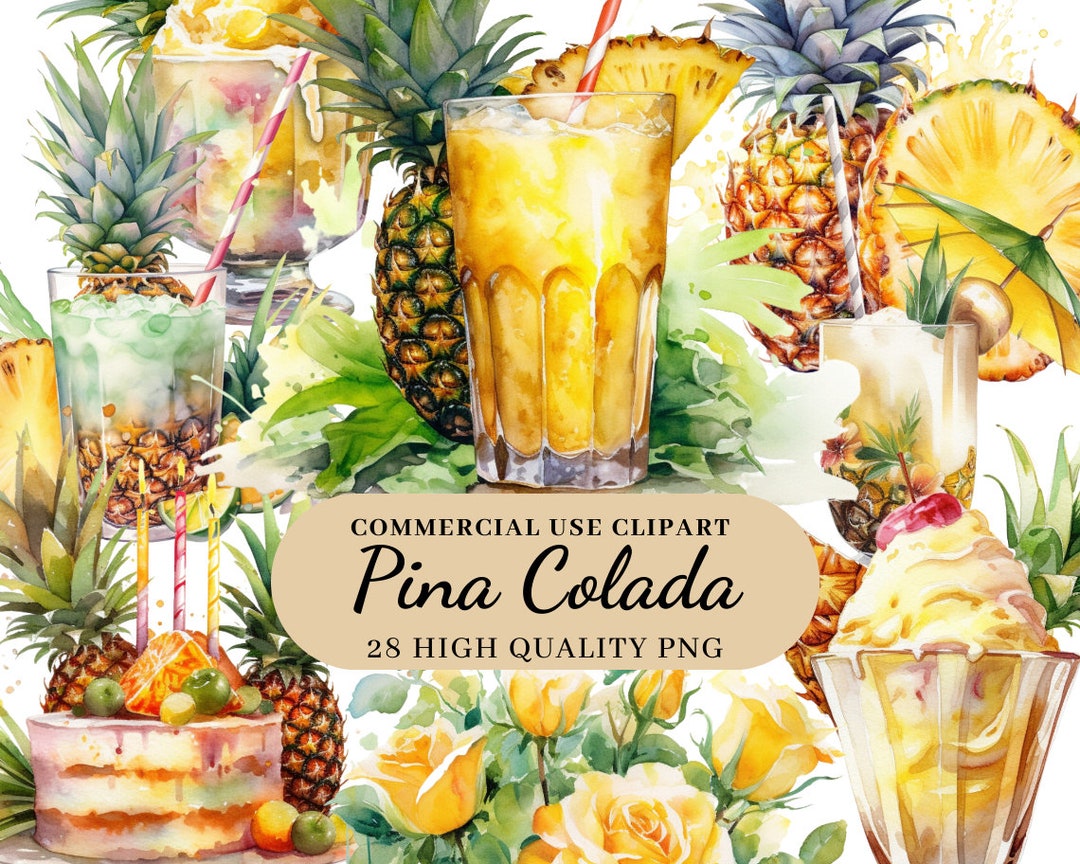 30 PNG Watercolor Pina Colada Clipart, Tropical Cocktails, Clip Art ...