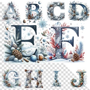 Frosty Winter Alphabet Clipart, Snowflake Letters, Winter Sublimation ...