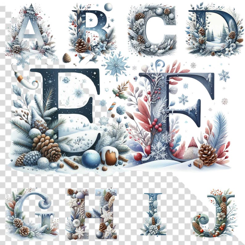 Frosty Winter Alphabet Clipart, Snowflake Letters, Winter Sublimation ...