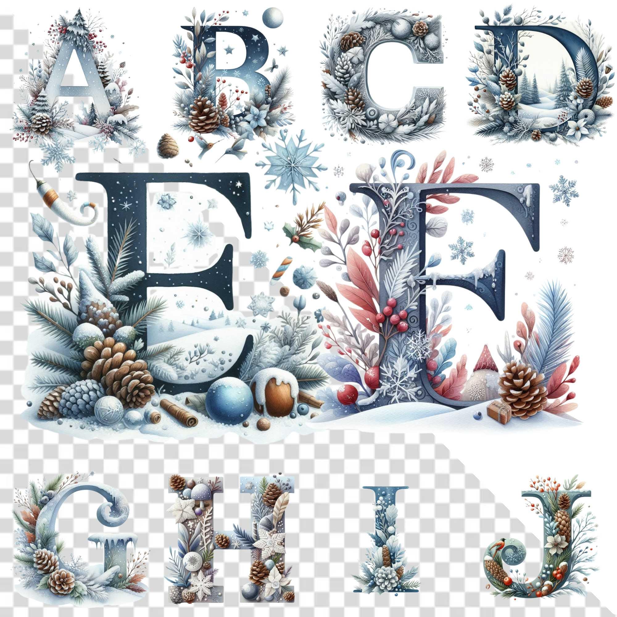 Frosty Winter Alphabet Clipart, Snowflake Letters, Winter Sublimation ...
