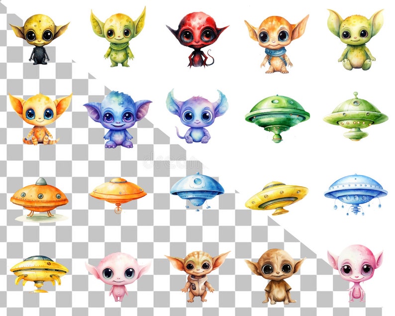 Cute Alien Clipart Set Alien Clip Art Illustrations Aliens - Etsy UK