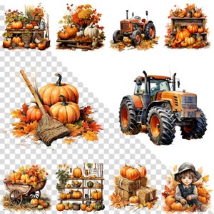 Watercolor Autumn Farming Clipart, Watercolor Pumpkin Garden Clipart ...