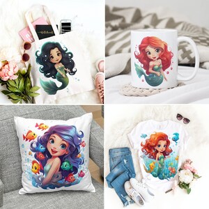 Watercolor Cute Mermaid Clipart, Little Mermaid Clipart PNG SVG, Under ...