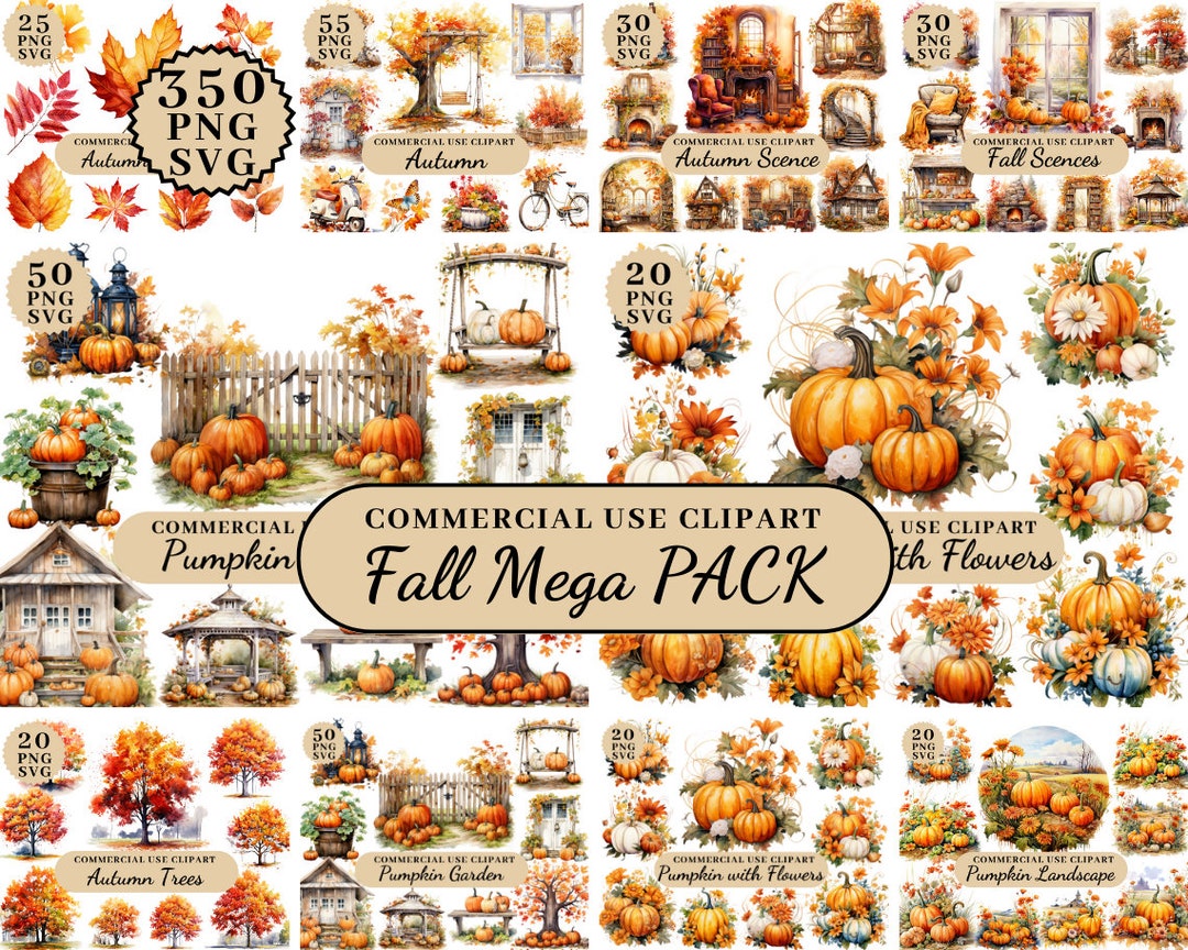 Watercolor Fall Bundle Clipart PNG Fall Clipart Wall Art Digital ...