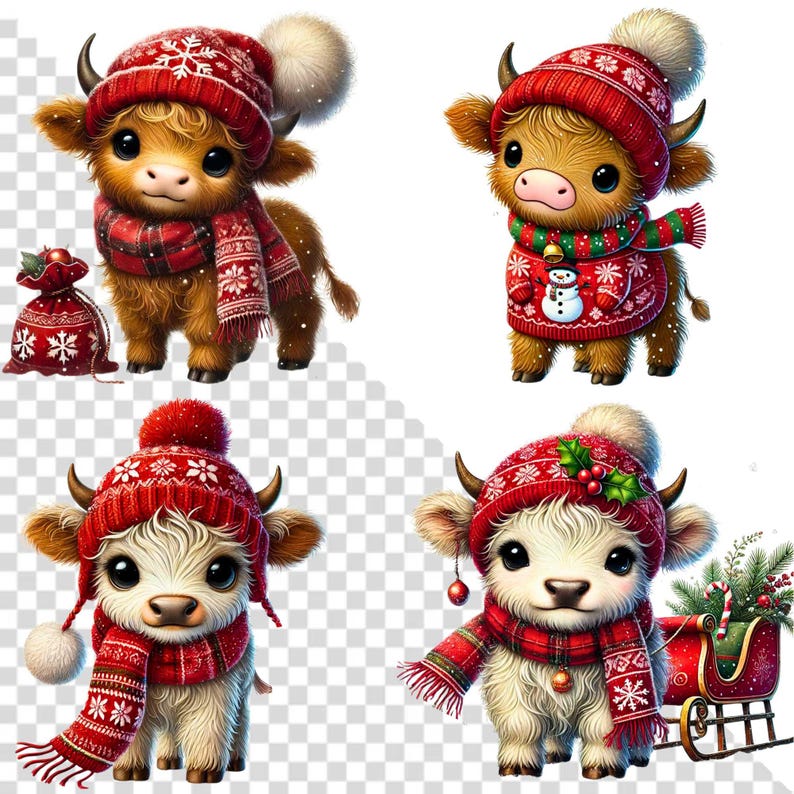 Watercolor Christmas Baby Highland Cow Clipart, Highland Cow Art for ...
