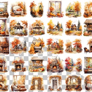 Watercolor Autumn Bundle Clipart PNG SVG Fall Clipart Wall Art Digital ...