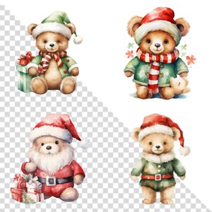 Watercolor Christmas Teddy Bear Clipart, Christmas Decorations Clipart ...