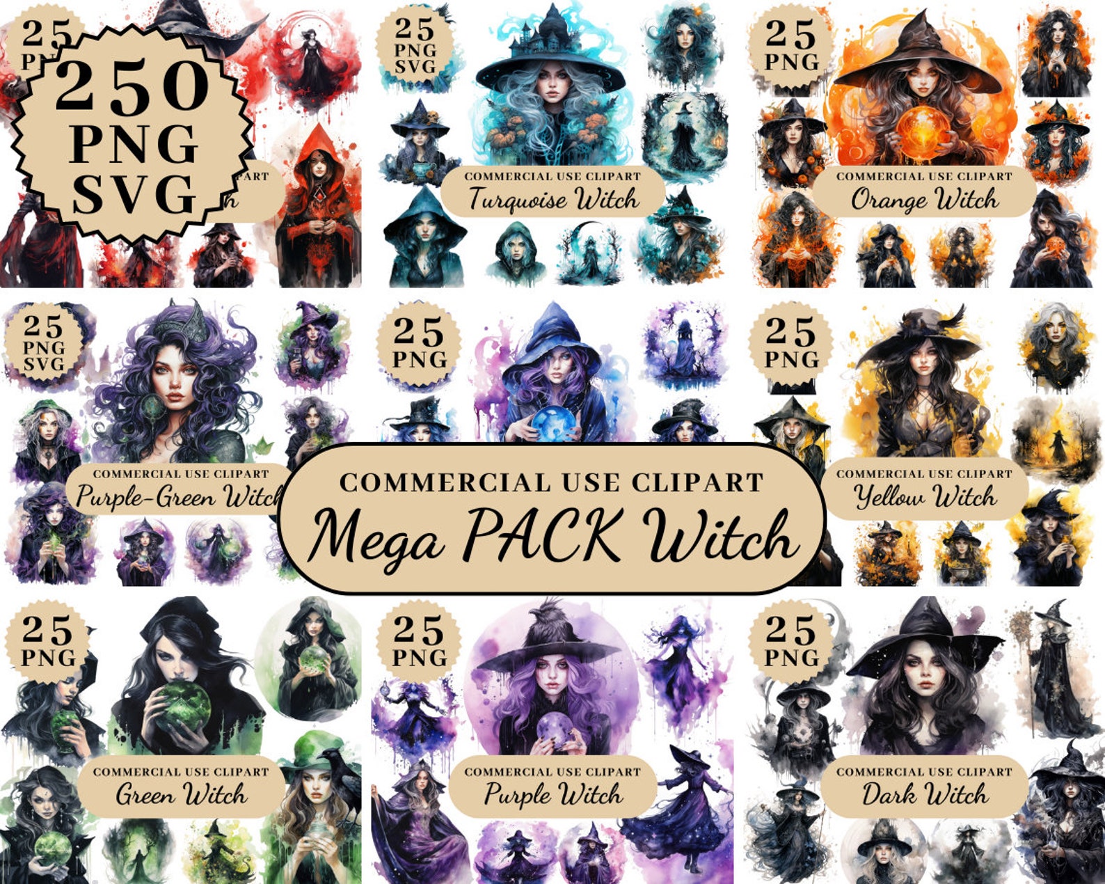 Witch Bundle Clipart Magical Witch Clipart Magic Clip Art - Etsy