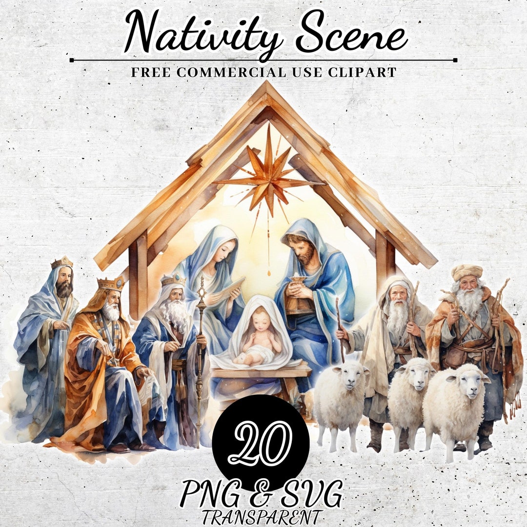 Watercolor Christmas Nativity Scene Clipart, Religious Holy Family ...