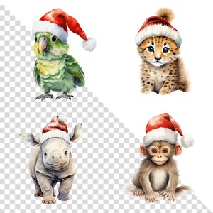 Watercolor Christmas Safari Animal Clipart, Jungle Safari Christmas ...
