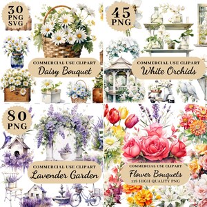 Watercolor Spring Flower Clipart Bundle, Floral Bundle Clipart PNG SVG ...
