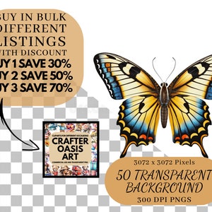 50 Butterfly Clipart PNG Butterfly Bundle Illustration Butterfly Floral ...