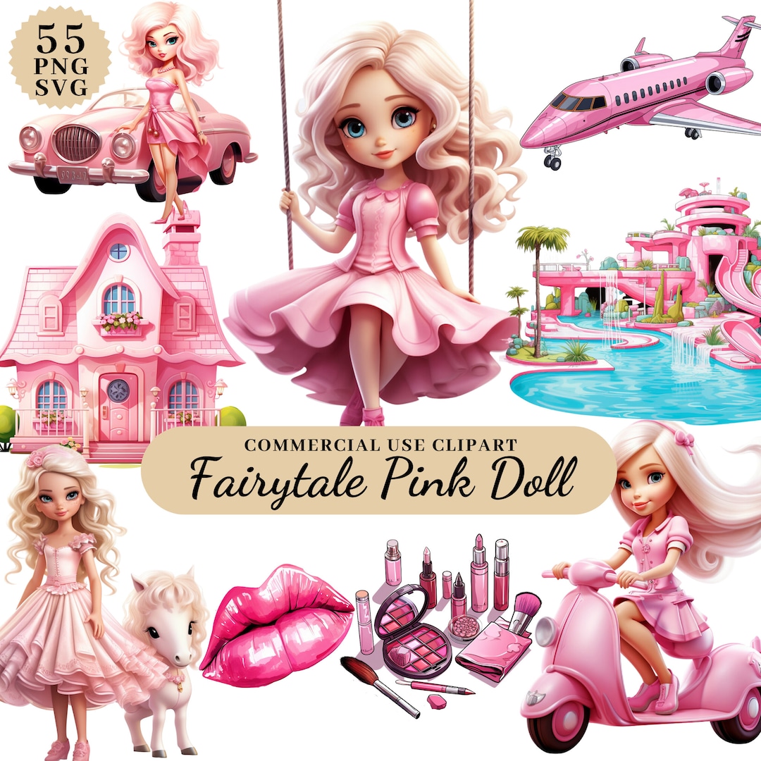 Watercolor Fairytale Pink Dolls Clipart Bundle, Princess Doll Clipart ...