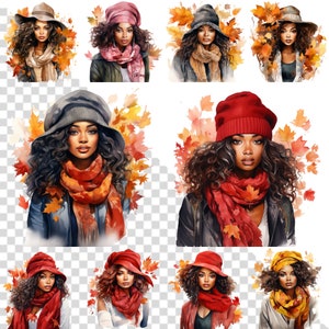 Watercolor Autumn Black Girl Clipart Bundle, Fall Scences Clipart ...