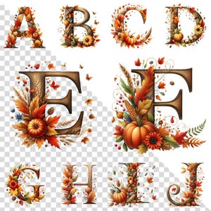 Autumn Alphabet Clipart, Autumn Prints, Autumn Sublimation Letters ...
