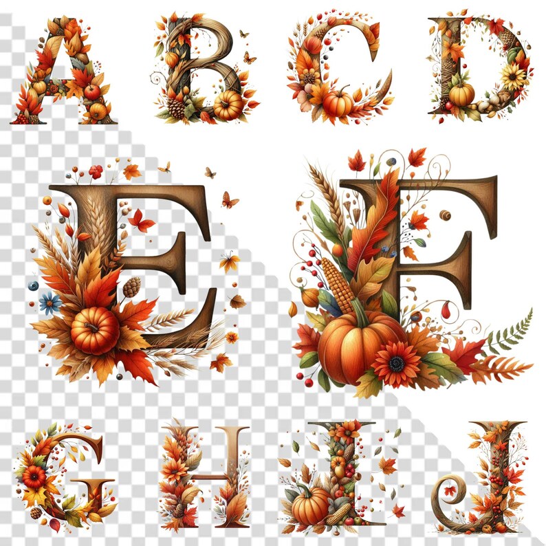 Autumn Alphabet Clipart, Autumn Prints, Autumn Sublimation Letters ...
