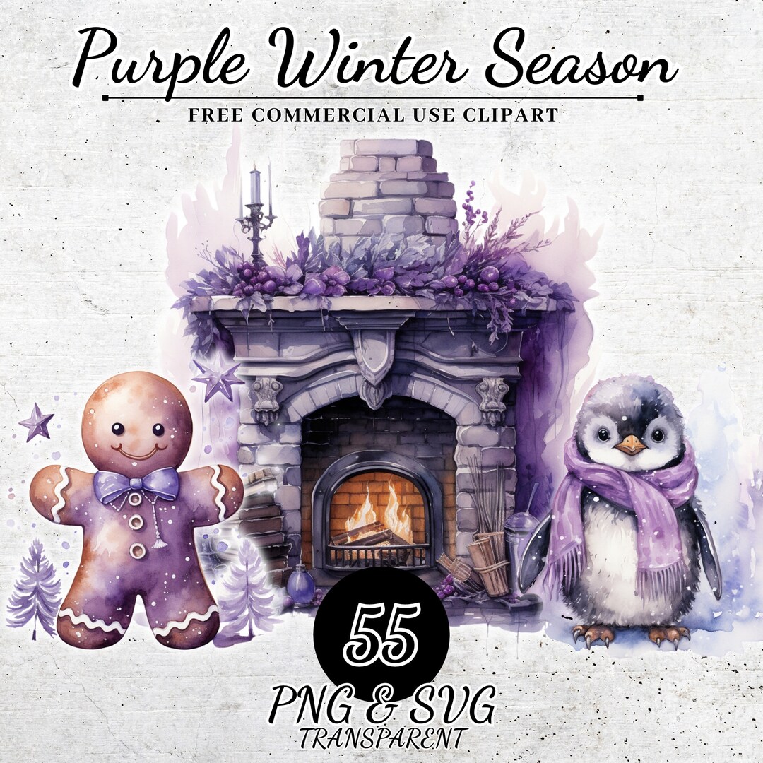 Watercolor Purple Winter Scene Clipart Bundle, Winter Holidays Clip Art ...