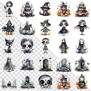 Watercolor Halloween Spooky Scene Clipart Bundle, Scary Halloween ...