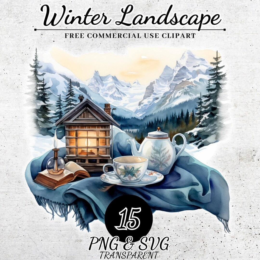 Watercolor Winter Landscape Clipart, Winter Holidays Clip Art, Xmas ...