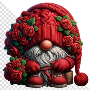 Downloadable Red Roses Gnome Clipart, Gnomes Watercolor Clipart ...
