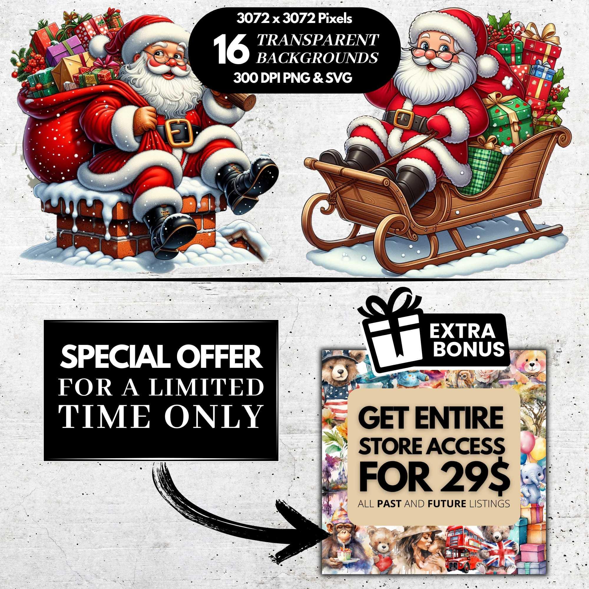 Cute Santa Claus Clipart Bundle, Christmas Clipart Digital Download ...