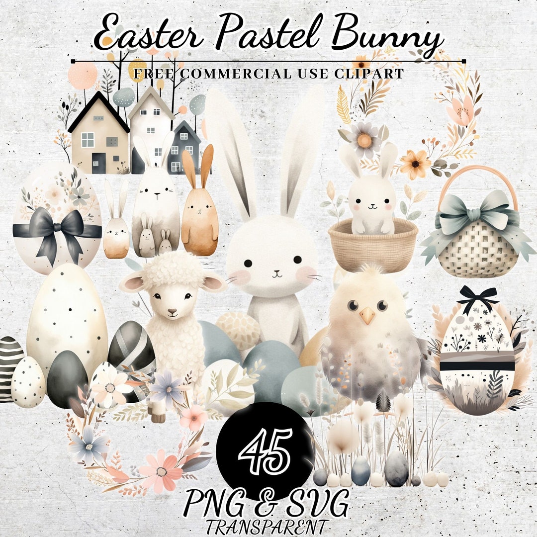 Cute Easter Bunny Clipart Bundle, Pastel Spring Bunny Clipart, Cute ...