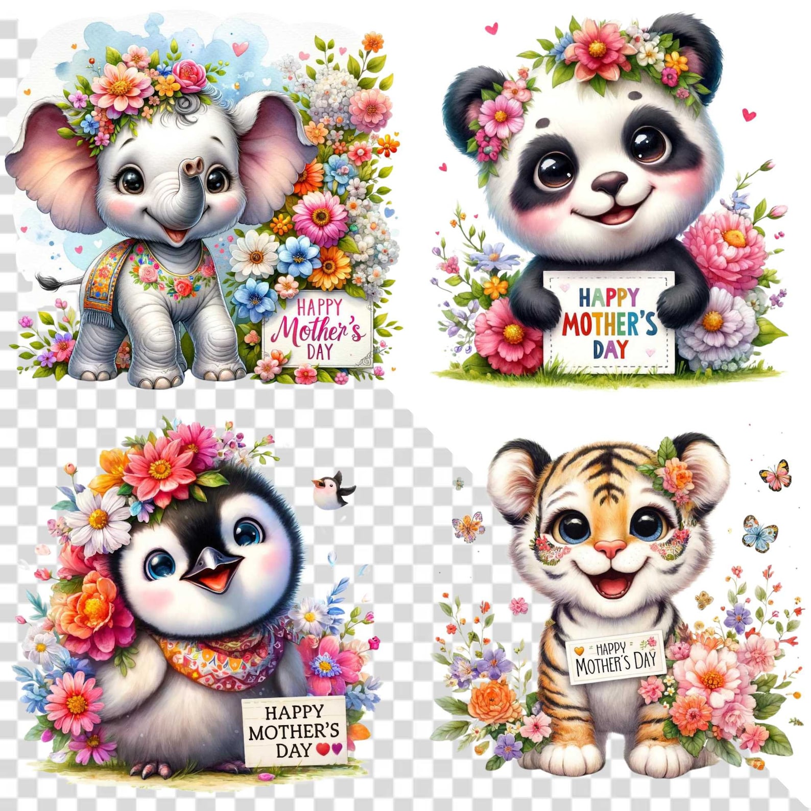 Mother's Day Animals Clipart, Floral Mother’s Day PNG, Safari Baby ...
