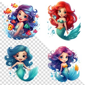 Watercolor Cute Mermaid Clipart, Little Mermaid Clipart PNG SVG, Under ...