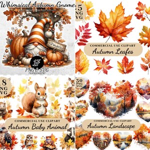 Watercolor Autumn Bundle Clipart PNG SVG Fall Clipart Wall Art Digital ...