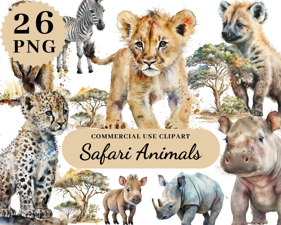 Watercolor Safari Animals Clipart Nursery Art Jungle Safari - Etsy
