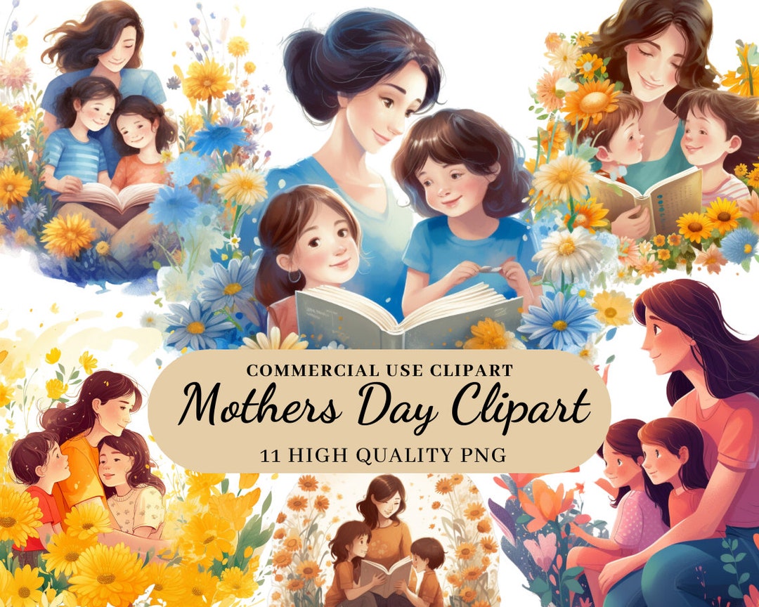 11 PNG Watercolor Mother's Day Clipart, Mom and Baby, Gift Mother Days ...