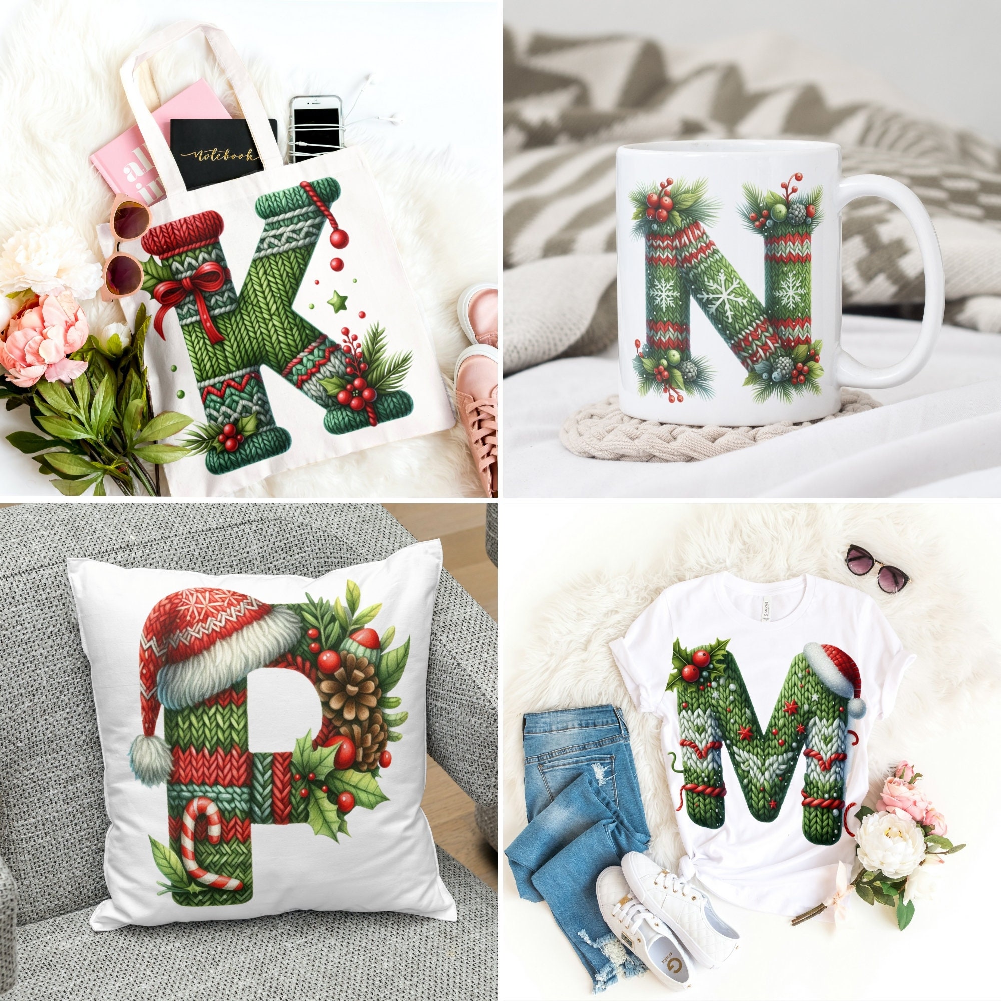 Christmas Alphabet Clipart Bundle, Retro Christmas Sublimation Letters ...