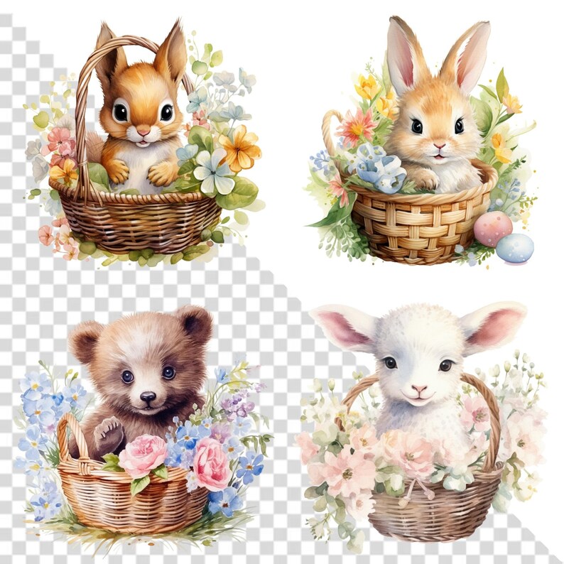 Watercolor Spring Animals Clipart, Animal Baby Clipart, Spring ...