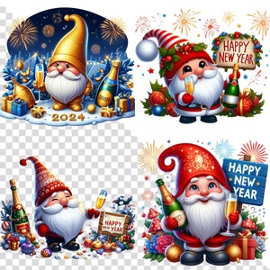 Happy New Year Gnome Clipart, New Years Decorations PNG SVG, Garden ...