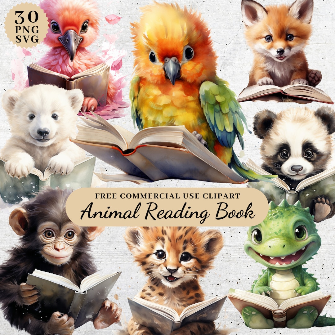 Watercolor Animal Reading Book Cliparts,png Fairy,junk Journal ...