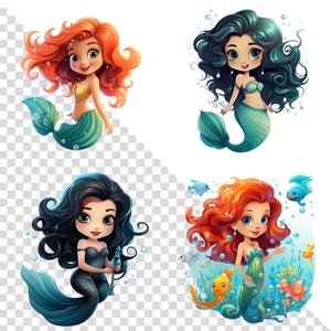 Watercolor Cute Mermaid Clipart, Little Mermaid Clipart PNG SVG, Under ...