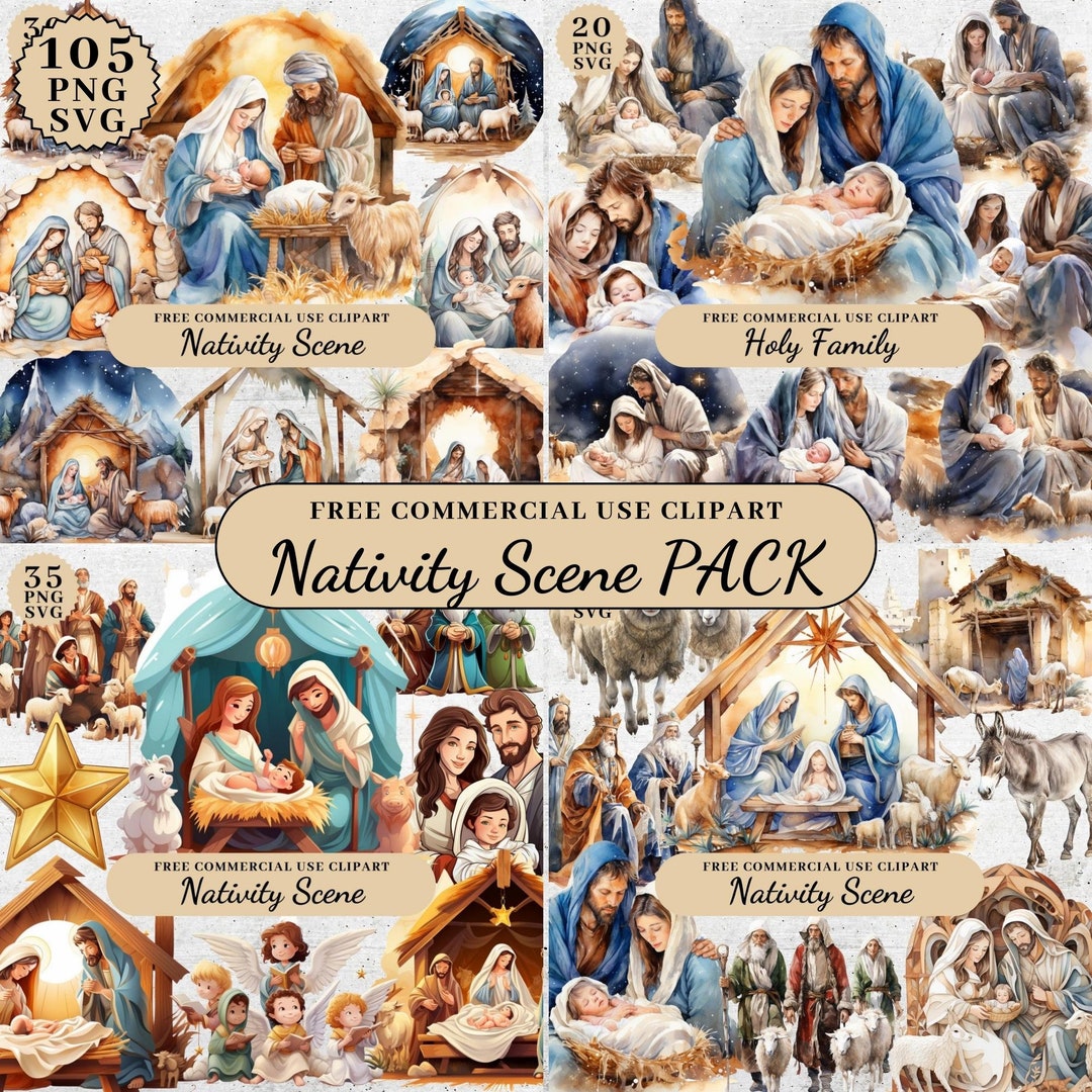 Watercolor Christmas Nativity Scene Clipart, Religious Holy Family ...