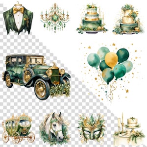 Watercolor Happy New Year Clipart, Gold New Years Decorations PNG SVG ...