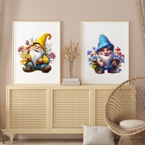 Watercolor Garden Gnomes Pngs, Garden Gnome, Floral Spring Clip Art ...