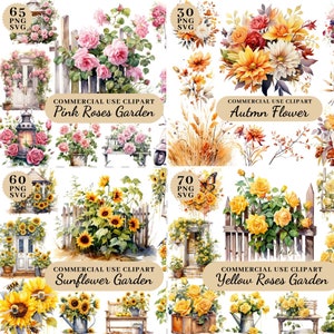 Watercolor Spring Flower Clipart Bundle, Floral Bundle Clipart PNG SVG ...