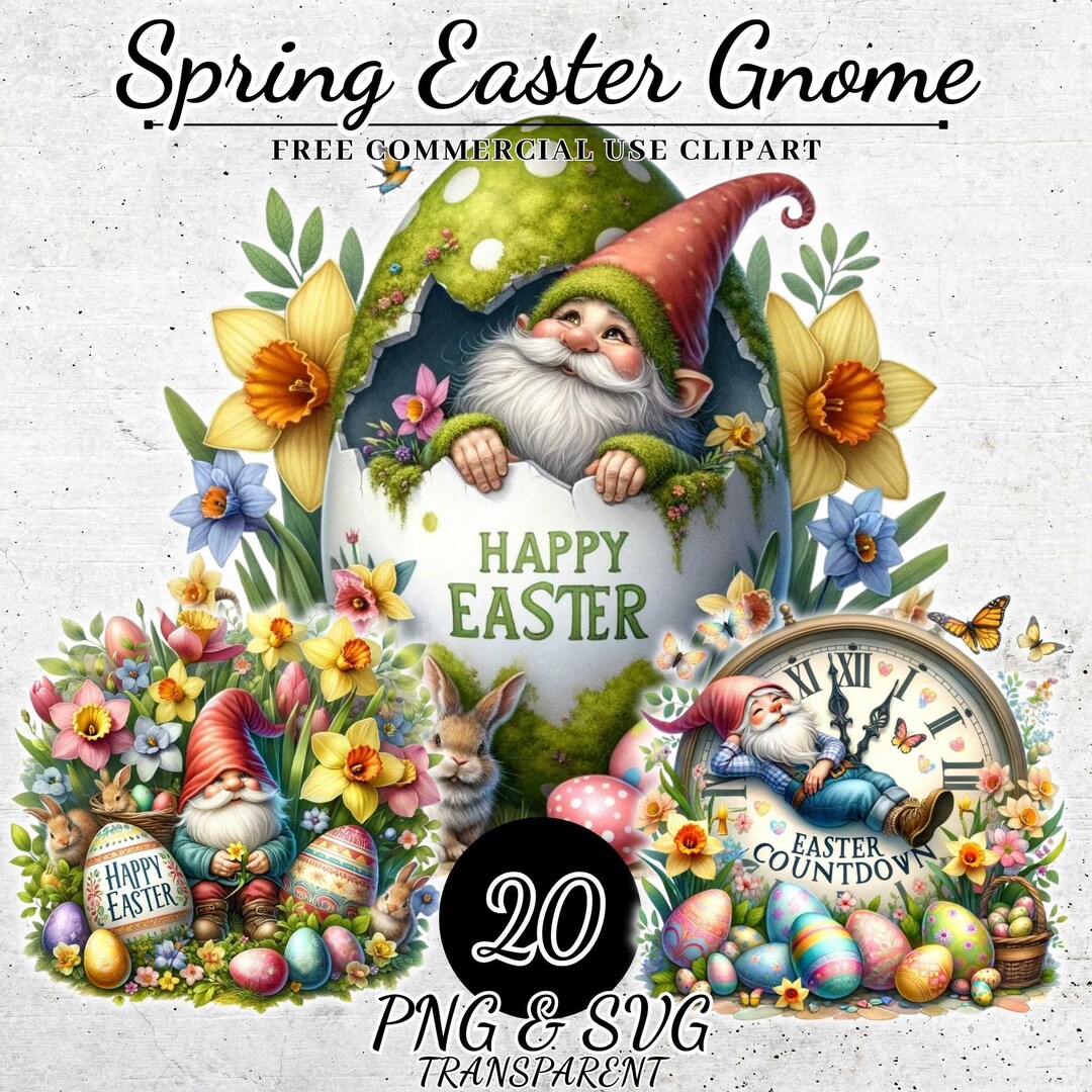Watercolor Garden Gnomes Pngs, Spring Garden Gnome, Floral Spring Clip ...